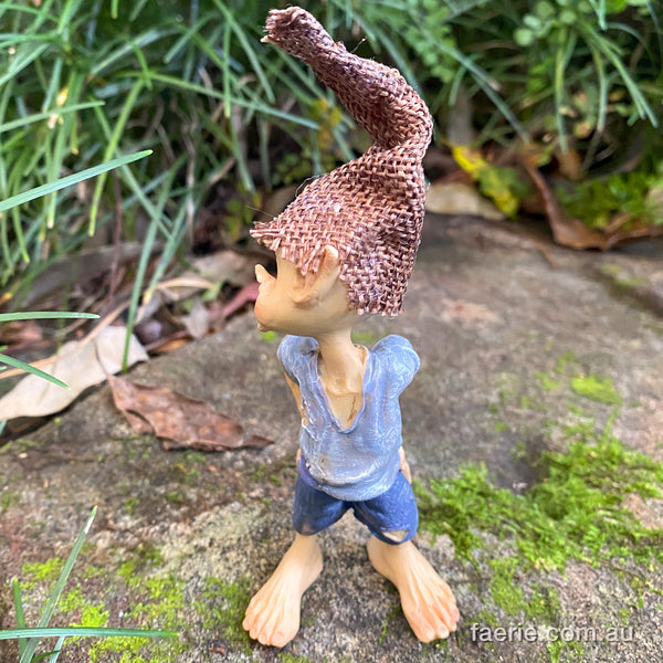 Little Pixie Guy just noticing he has a Rip in his Pants – Faerie Store