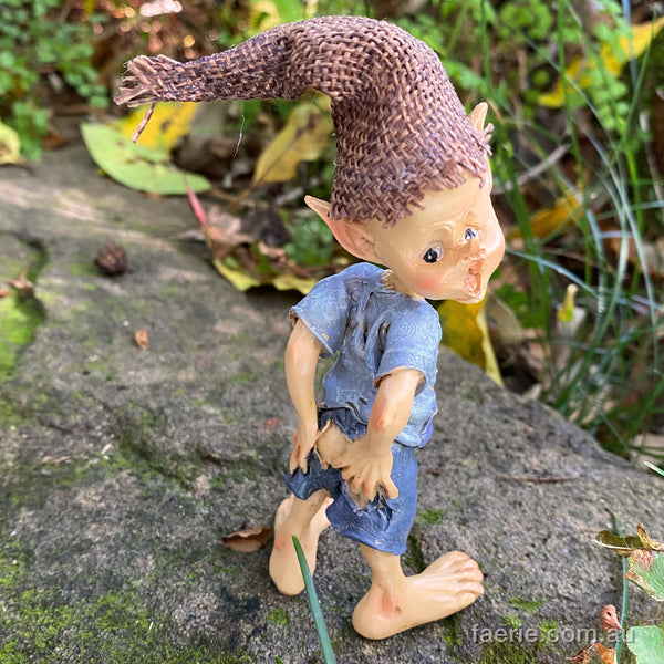 Little Pixie Guy just noticing he has a Rip in his Pants – Faerie Store